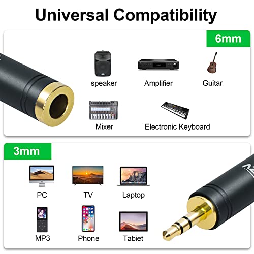 AAZV 1/4'' to 3.5mm Stereo Pure Copper Adapter, 1/8 ''(6.35mm)Plug Male to 1/4 ''(3.5mm)Jack Female Stereo Adapter Mini Jack Aux Converter Compatible with Speaker Headphone, Amp Adapte - Black, 2 Pack