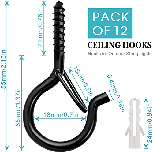 12 Pcs Screw Hooks for Hanging Outdoor Lights, Screw in Hooks Home Christmas Lights Hanger Hooks for Garage New Year Party and Festival Decorations, Easy Release