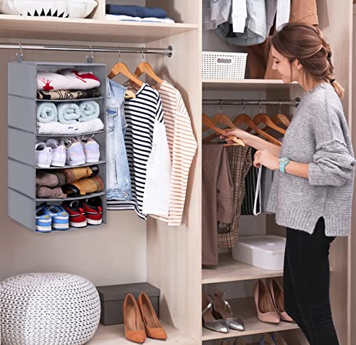 KEETDY Hanging Shoe Organizer to Store 10 Pairs Shoes 5- Shelf Shoe Rack for Closet for Small Space Storage Bedroom, Dorm, Grey