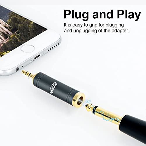 AAZV 1/4'' to 3.5mm Stereo Pure Copper Adapter, 1/8 ''(6.35mm)Plug Male to 1/4 ''(3.5mm)Jack Female Stereo Adapter Mini Jack Aux Converter Compatible with Speaker Headphone, Amp Adapte - Black, 2 Pack
