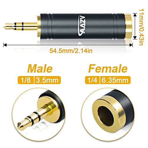 AAZV 1/4'' to 3.5mm Stereo Pure Copper Adapter, 1/8 ''(6.35mm)Plug Male to 1/4 ''(3.5mm)Jack Female Stereo Adapter Mini Jack Aux Converter Compatible with Speaker Headphone, Amp Adapte - Black, 2 Pack