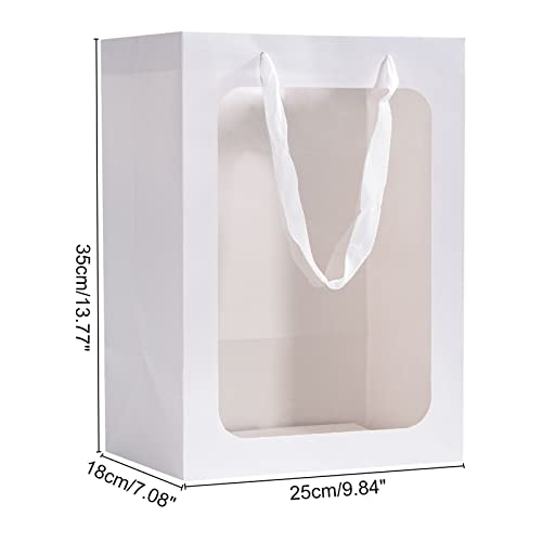 Sdootjewelry Gift Bag with Window, 10pcs White Paper Gift Bag with Transparent Window, 13.8" Γ 7.1" Γ 9.8" Flower Bouquet Bags with Handle, Window Gift Bags