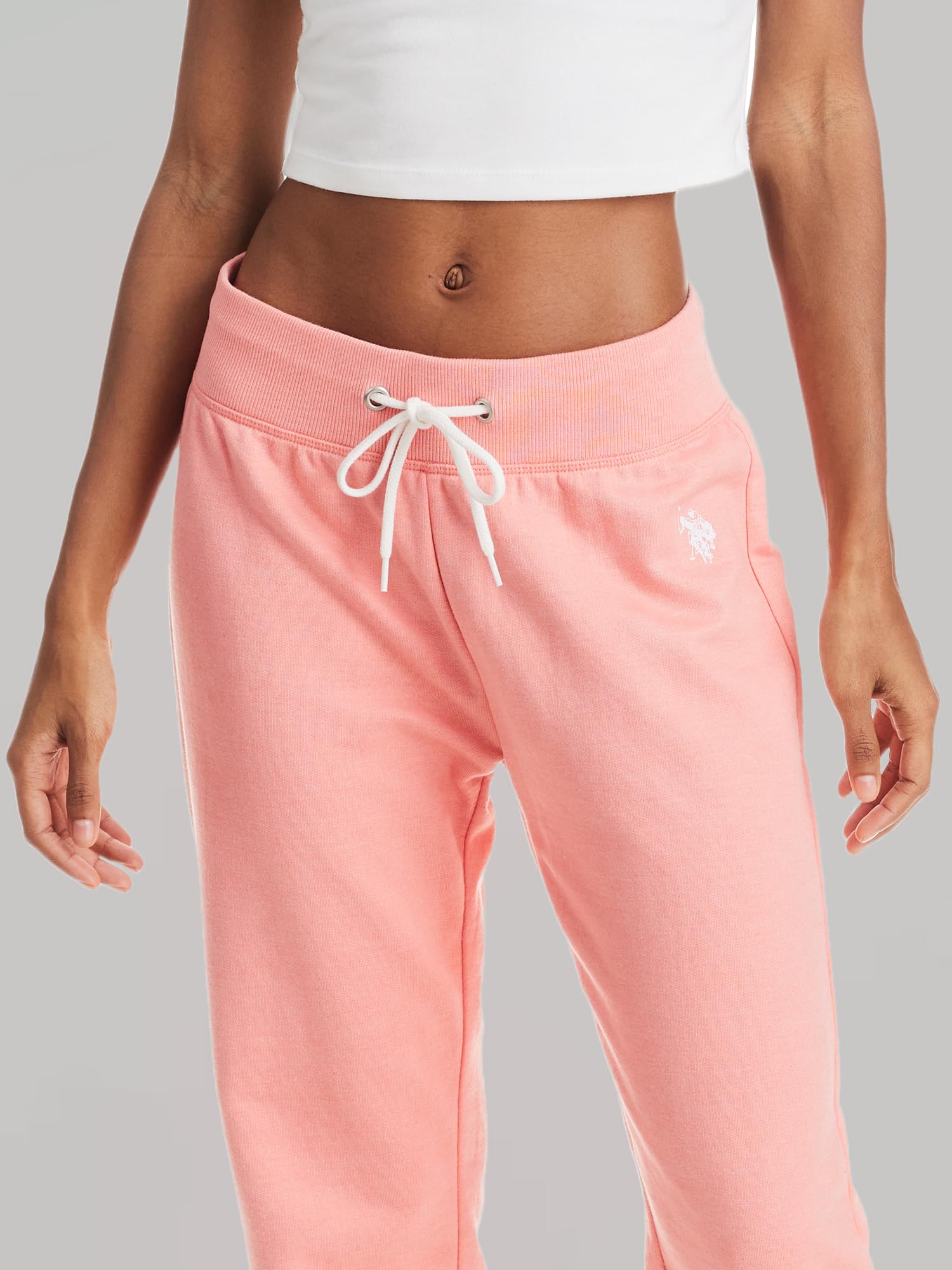 U.S. Polo Assn. Womens Sweatpants Joggers, Comfy and Breathable French Terry Lounge Pants for Women (Coral Heather, Medium)