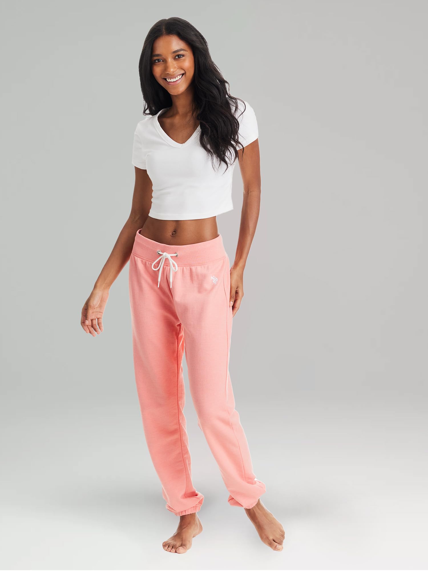 U.S. Polo Assn. Womens Sweatpants Joggers, Comfy and Breathable French Terry Lounge Pants for Women (Coral Heather, Medium)