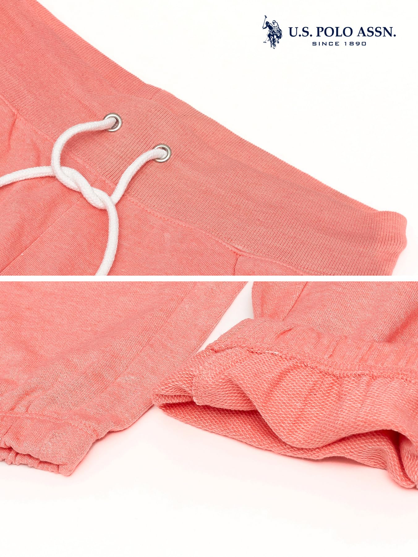 U.S. Polo Assn. Womens Sweatpants Joggers, Comfy and Breathable French Terry Lounge Pants for Women (Coral Heather, Medium)