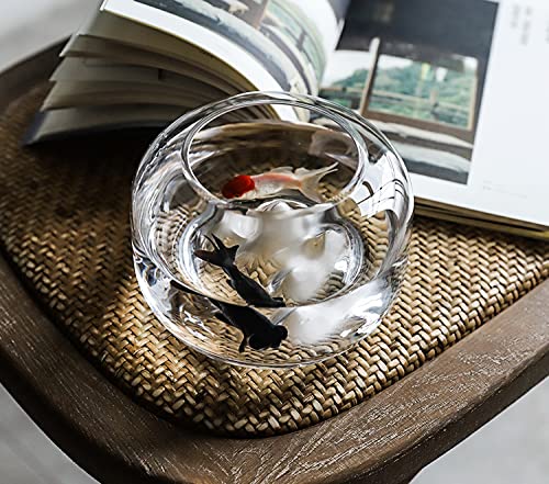 Glass Fishbowl Small Snow Mountain Goldfish Aquarium 5.9" Mini Fish Tank,Cool Design