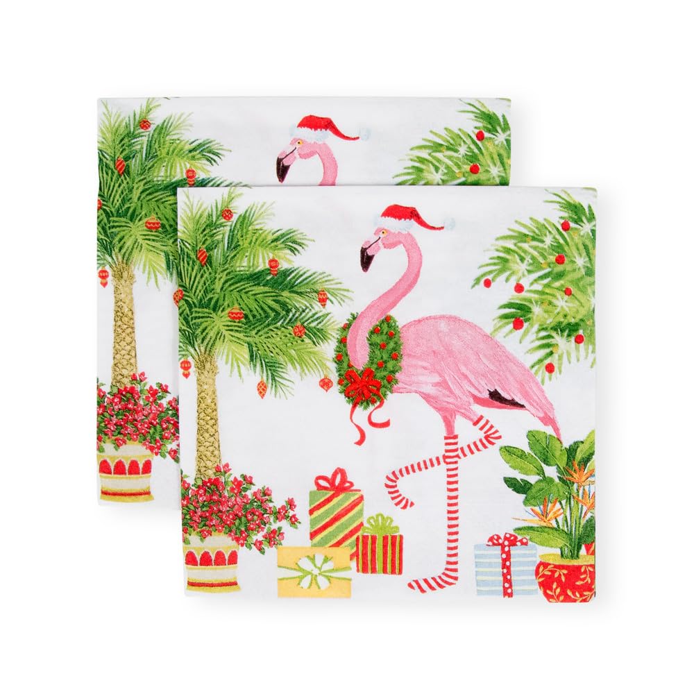 Caspari Christmas Flamingos Paper Cocktail Napkins - 20 Per Package, 2 Packs