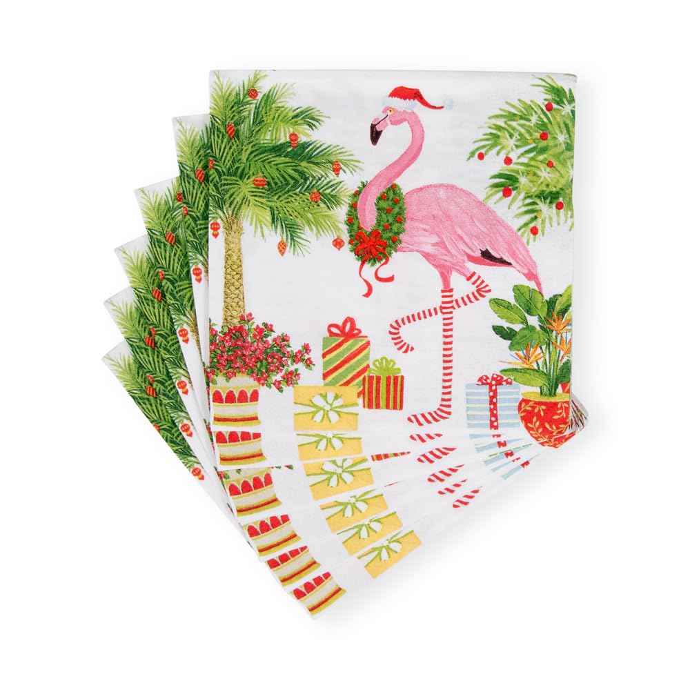 Caspari Christmas Flamingos Paper Cocktail Napkins - 20 Per Package, 2 Packs
