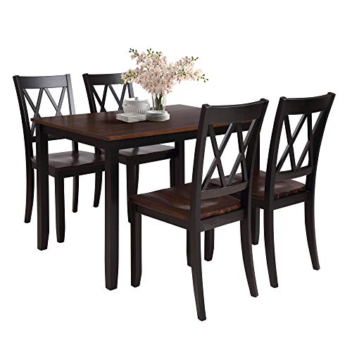Harper & Bright Designs Dining Table Set, 5 Piece Kitchen Dining Table Set, Wooden Dining Table and Chair Set, Kitchen Dining Room Furniture (Black+Cherry)