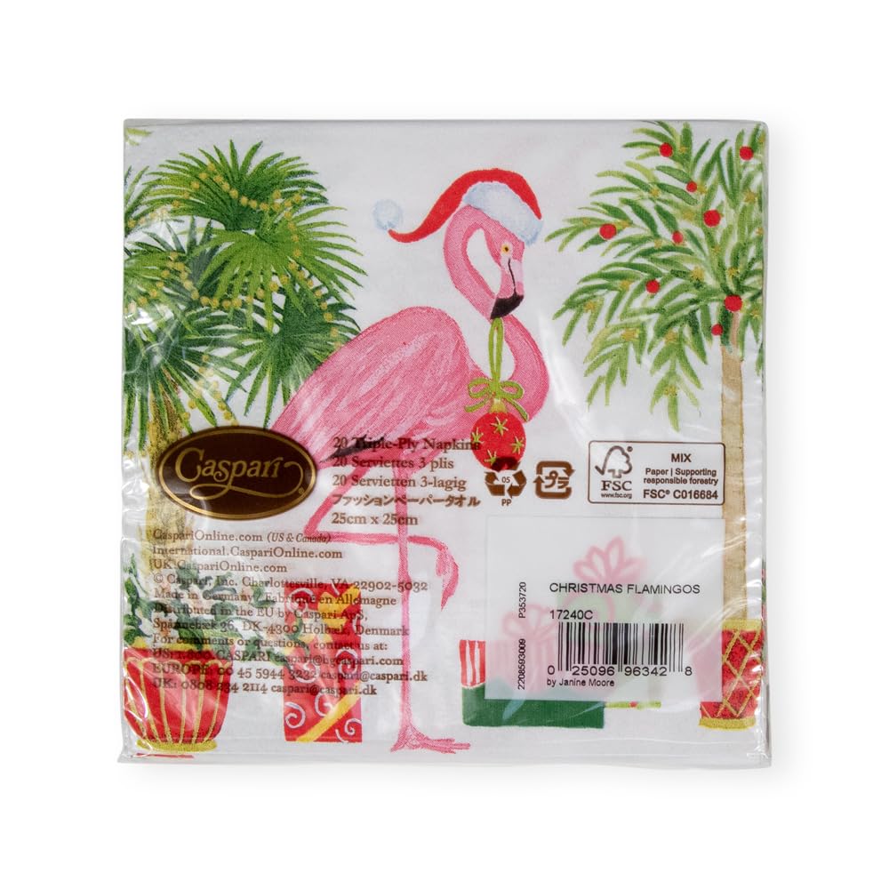 Caspari Christmas Flamingos Paper Cocktail Napkins - 20 Per Package, 2 Packs