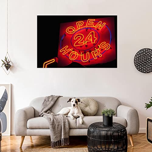 557591 Illuminated Open Hours Neon Sign Photo Picture DECOR WALL 16x12 PRINT POSTER