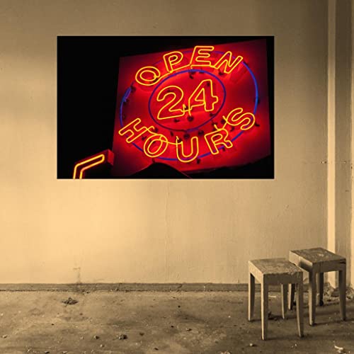 557591 Illuminated Open Hours Neon Sign Photo Picture DECOR WALL 16x12 PRINT POSTER
