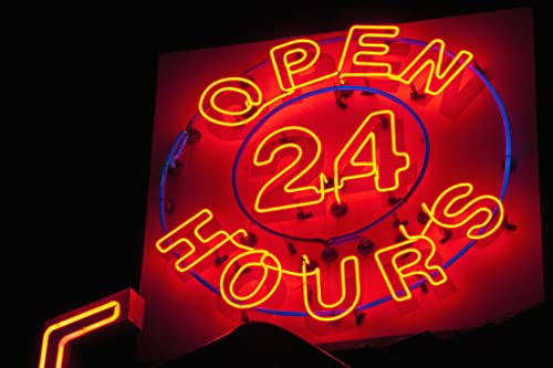 557591 Illuminated Open Hours Neon Sign Photo Picture DECOR WALL 16x12 PRINT POSTER