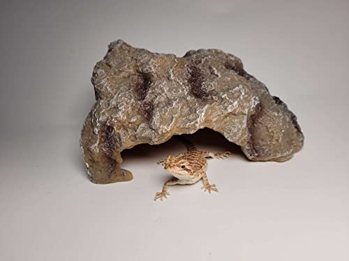RunXF Reptile Simulation Rock Hideouts Cave Amphibian Hides Resin Habitat Decor Shelter for Gecko Leopard Lizards Toad Turtle (Small),grey