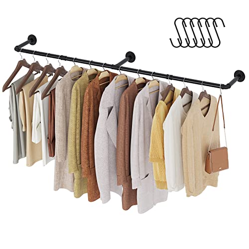 GREENSTELL Clothes Rack, 72.5 Inches Industrial Pipe Clothing Rack, Wall Mounted Closet Rod, Space-Saving Heavy Duty Hanging Bar, Detachable Multi-Purpose Hanging Rod for Closet Storage 3 Base