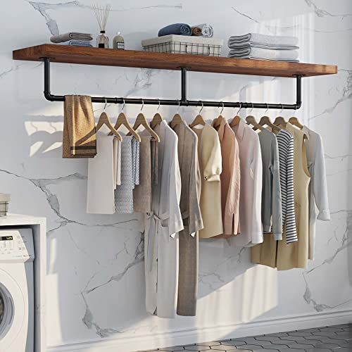 GREENSTELL Clothes Rack, 72.5 Inches Industrial Pipe Clothing Rack, Wall Mounted Closet Rod, Space-Saving Heavy Duty Hanging Bar, Detachable Multi-Purpose Hanging Rod for Closet Storage 3 Base
