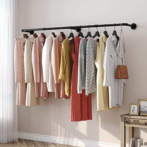 GREENSTELL Clothes Rack, 72.5 Inches Industrial Pipe Clothing Rack, Wall Mounted Closet Rod, Space-Saving Heavy Duty Hanging Bar, Detachable Multi-Purpose Hanging Rod for Closet Storage 3 Base