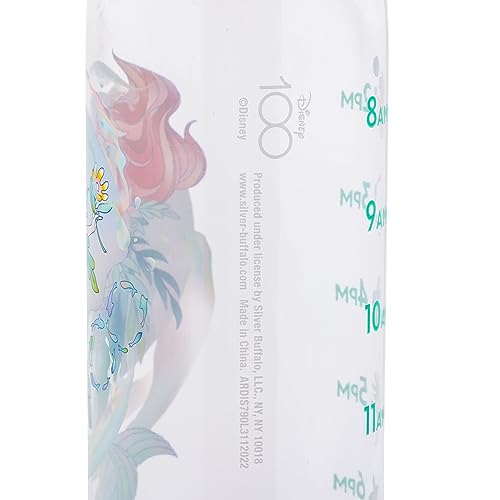 Silver Buffalo Disney The Little Mermaid Ariel Hydration Tracker Schedule Water Bottle With Screw-On Lid, 28 Ounces