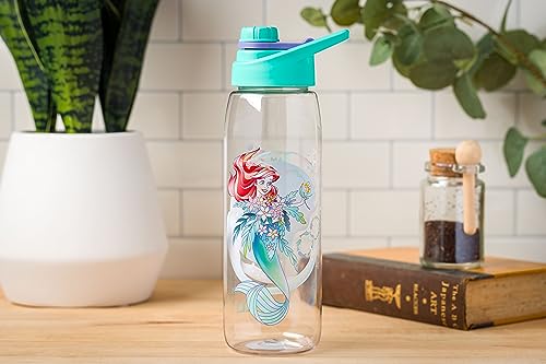 Silver Buffalo Disney The Little Mermaid Ariel Hydration Tracker Schedule Water Bottle With Screw-On Lid, 28 Ounces