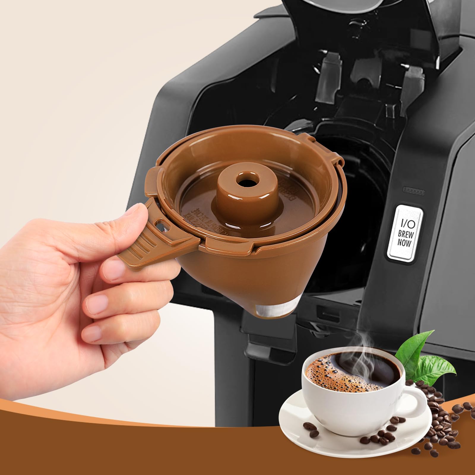 KEEPOW Reusable Single Serve Coffee Filter Coffee Brew Basket for Hamilton Beach FlexBrew Coffee Maker Models 49974 49975 49976 49979 49950 49966 49957 49954 49947 49940 Filter Part, 1 Pack, Brown
