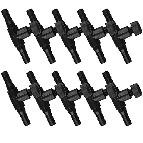 DFsucces Aquarium Control Valves,10 Pack T Shaped Control Valve,Single Way Plastic Air Flow Control Regulator,for Fish Tank Pump 4mm ID Tubing