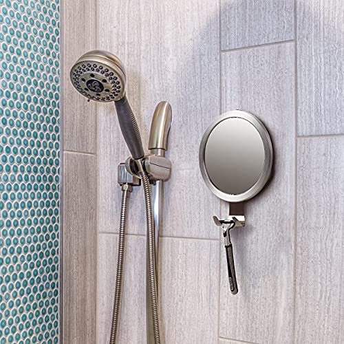 Ettori Shower Mirror Fogless for Shaving with Razor Holder, 1X and 5X Makeup Mirror Dual Sided Vanity Mirror