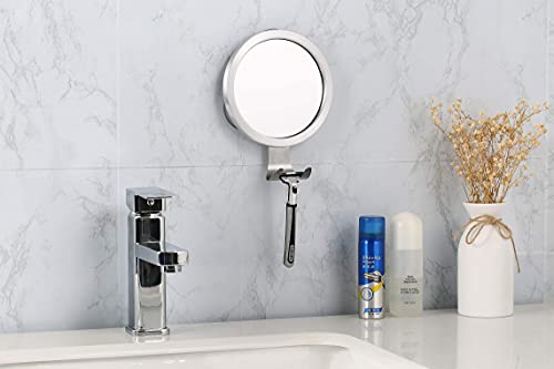 Ettori Shower Mirror Fogless for Shaving with Razor Holder, 1X and 5X Makeup Mirror Dual Sided Vanity Mirror