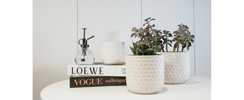 Docrin Ceramic Plant Pots Indoor: 6.5+5.3+4 Inch Planters with Drainage Holes for Home/Office - Set of 3 / White Honeycomb