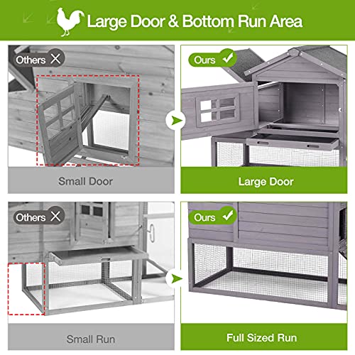 Outdoor Rabbit Hutch UV Roof Wooden Bunny Cage Large Duck House Chicken Coop with Run-Leak Proof Plastic Tray