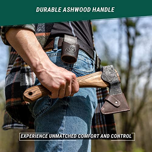 BeaverCraft Carving Axe Hand Forged Hatchet with Sheath - Small Axe Hatchet Axe with Wood Handle - Bearded Axe Wood Hatchet Forged Axe Bushcraft Hatchet Camping Hatchet Carving Axe Hatchet AX1