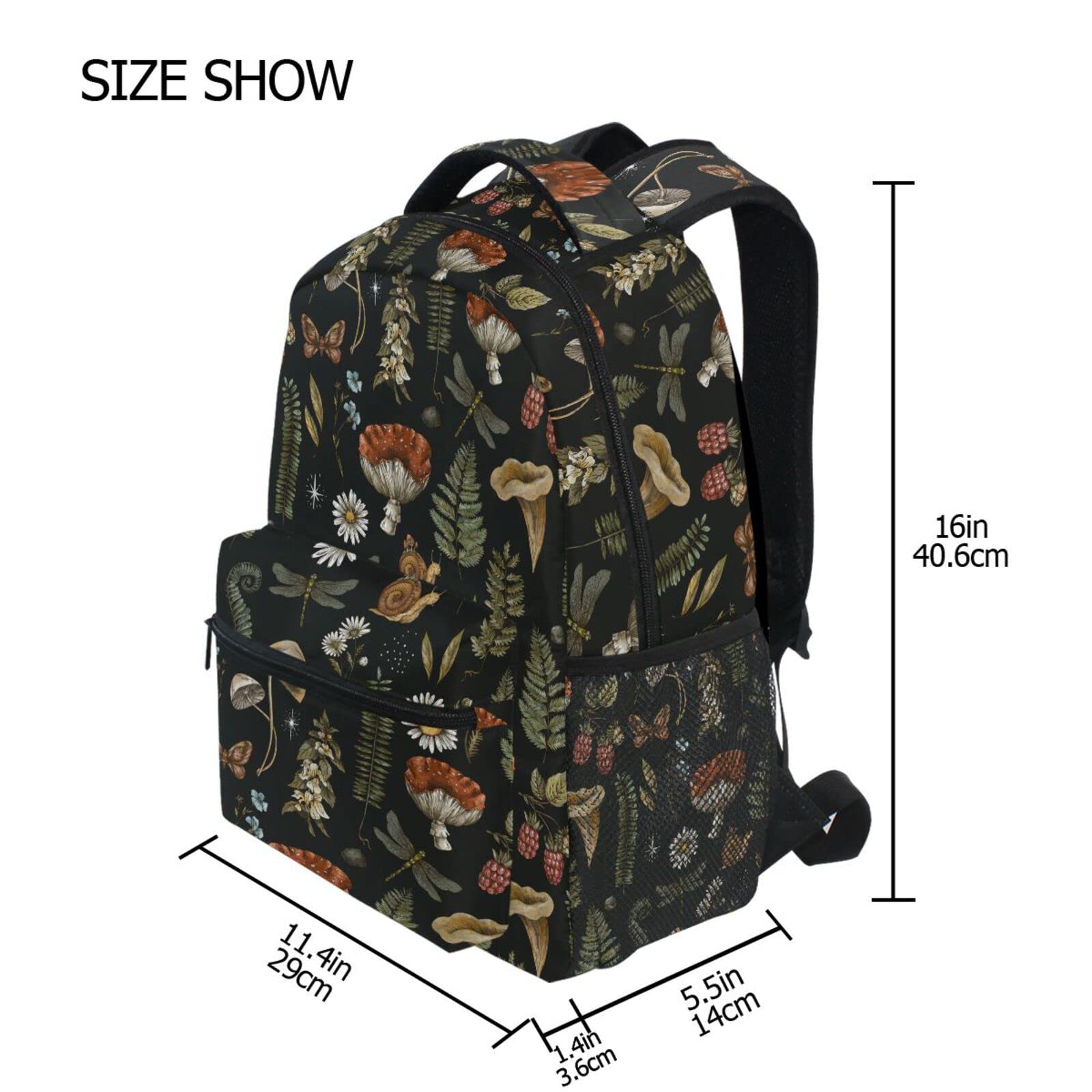 Wamika Mushroom Butterfly Kids Backpack Dragonfly Leaves School Backpacks Boys Girls Daypack Book Bag
