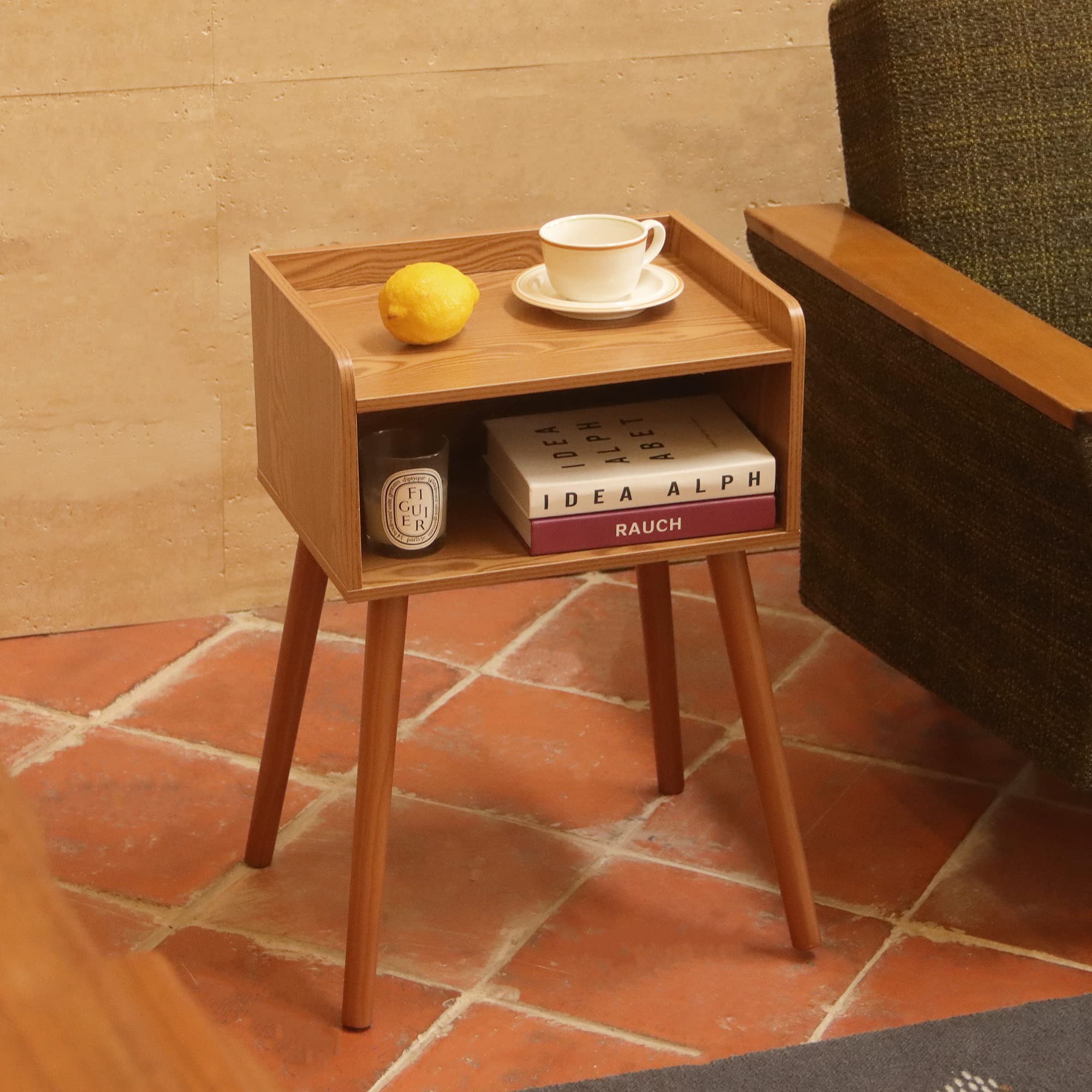 MaxSmeo Nightstand, Mid Century Modern Side Table Bedroom with Storage, Small End Bedside Table with Solid Wood Legs for Living Room, Office Small Spaces (Brown)