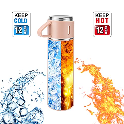 Stainless Steel Thermo 500ml/16.9oz Vacuum Insulated Bottle with Cup for Coffee Hot drink and Cold drink water flask.(Pink,Single)
