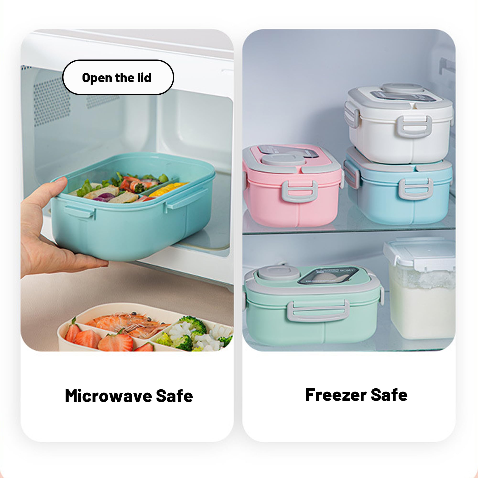 Tinaforld Adults Bento Lunch Box,Salad Container Large 43oz Salad Bowl, Bento-Style Tray for Toppings, 3oz Sauce Container for Dressings, and Built-In Reusable Fork (White)