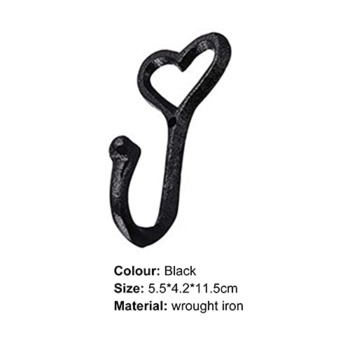 mogen886 Retro Black Wall Hook,Heart Shape Wrought Iron Decorative Duty Iron Hooks for Hanging Keys Towels Coat in Bathroom Kitchen Supplies Decorative Black