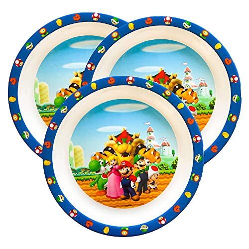 Franco Kids Dinnerware Cartoon Designed Set of 3 Kitchen Plates, 8 Inches, Super Mario