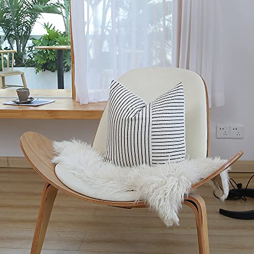 Hckot Black and Beige Patchwork Farmhouse Throw Pillow Covers 18 x 18 Inch, Pack of 2 Striped Linen Decorative Pillow Case for Sofa Couch Chair Bedroom Modern Decor(Black)