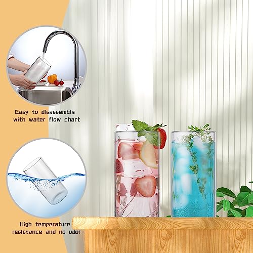 Kftamoetly 2 Pack Glass Cups with Bamboo Lids and Glass Straws, Reusable Wide Mouth Drinking Cups Can Glass Suitable for Juice, Ice Coffee, Tea, Beer, Whiskey (Transparent)
