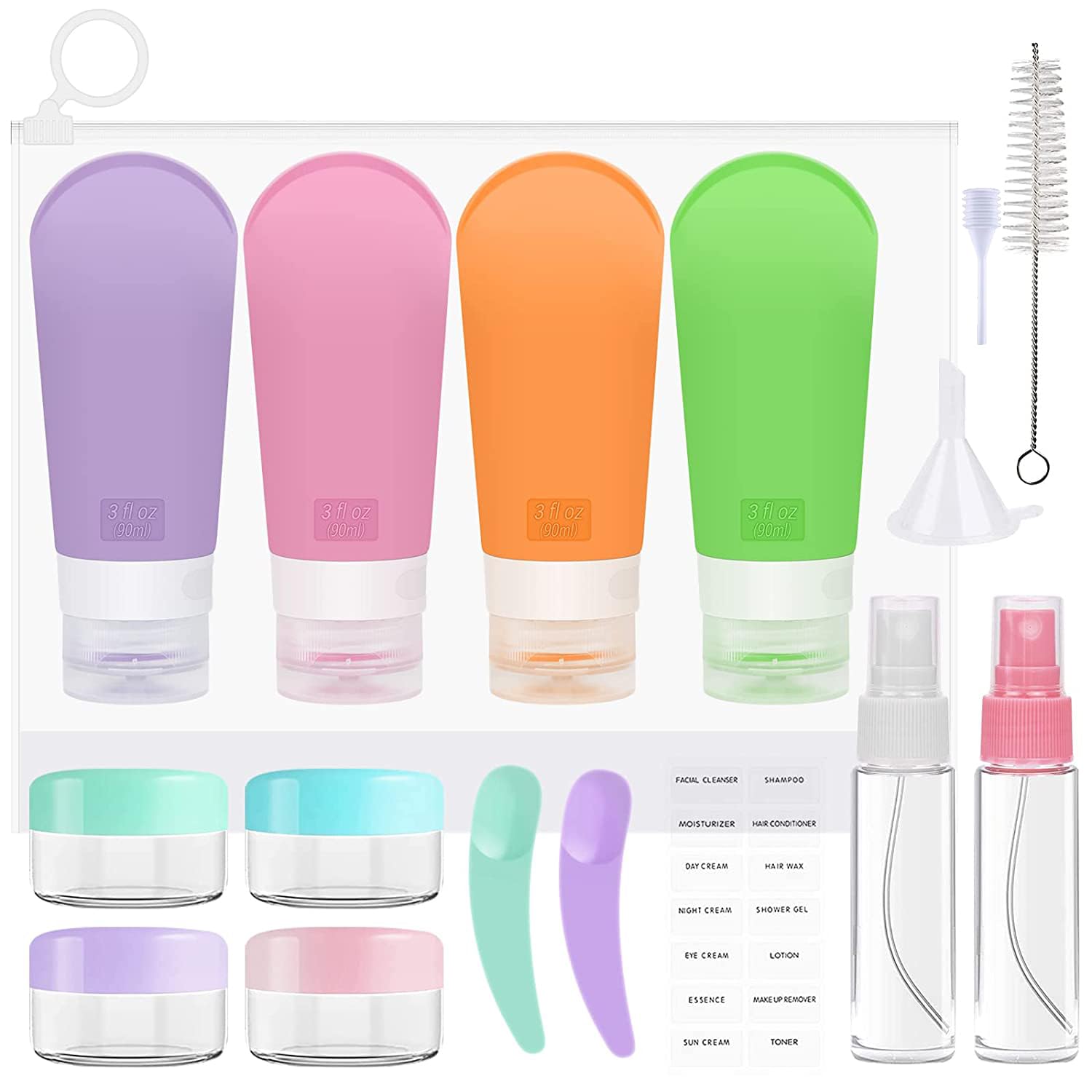 GOFLORDEN 16 Pack Travel Bottles Set for Toiletries, TSA Approved Travel Size Containers, Leak Proof Silicone Squeezable Travel Bottles 2oz 3oz for Shampoo Conditioner Lotion Body Wash (BPA Free)