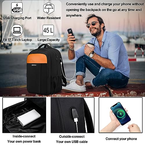 EZUOLA Backpack for Men, 17 inch Travel Laptop Backpack Business Work Laptop Bag with USB Charging Port Water Resistant Computer Bag College Bookbags, Black
