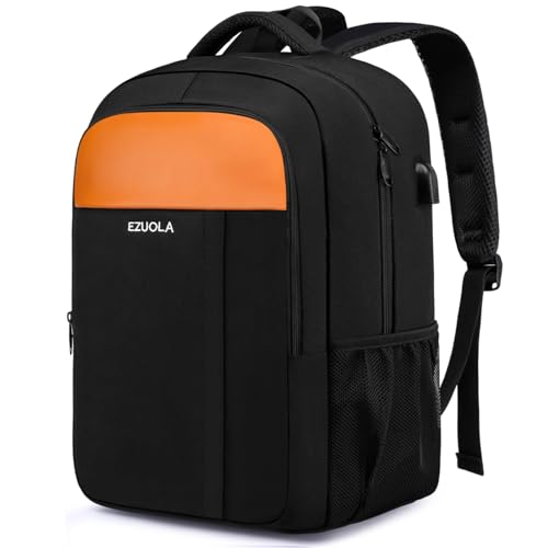 EZUOLA Backpack for Men, 17 inch Travel Laptop Backpack Business Work Laptop Bag with USB Charging Port Water Resistant Computer Bag College Bookbags, Black