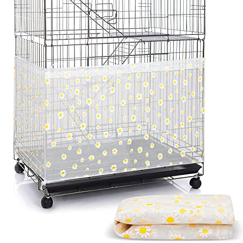 Large Bird Cage Cover Bird Cage Seed Catcher Bird Cage Liner Net Bird Cage Skirt Guard Birdcage ,Adjustable Nylon Mesh Net for Parrot Parakeet Macaw Round Square Cage Daisy Design (White,X-Large)