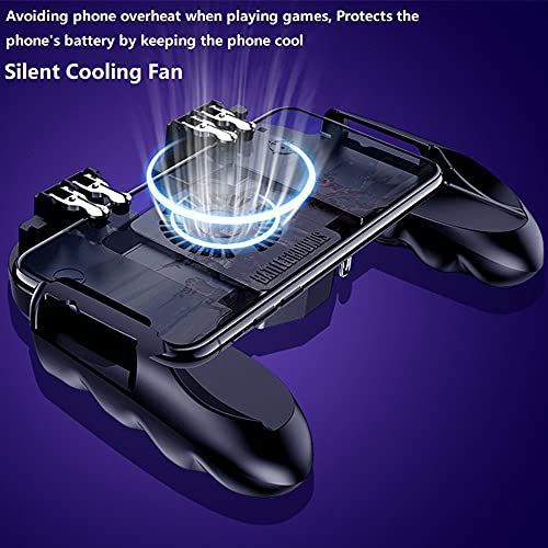 4 Trigger Mobile Game Controller with Cooling Fan Adjustable Stand for PUBG/Fotnite 6 Finger Operation GAMR or L1R1 L2R2 Gaming Grip for 4.7-6.5" iOS Android Phone