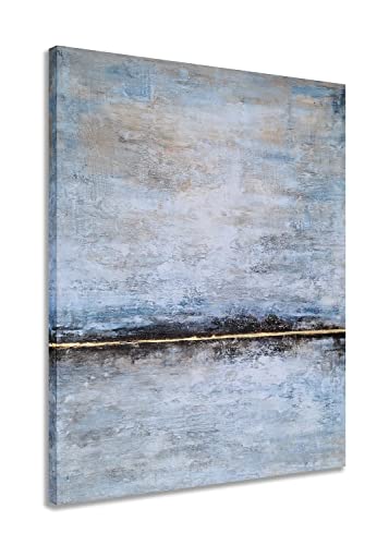 SYGALLERIER Large Abstract Canvas Wall Art with Gold Foil - Modern Coastal Oil Paintings - Contemporary Beach Pictures for Living Room Bedroom Bathroom Decor