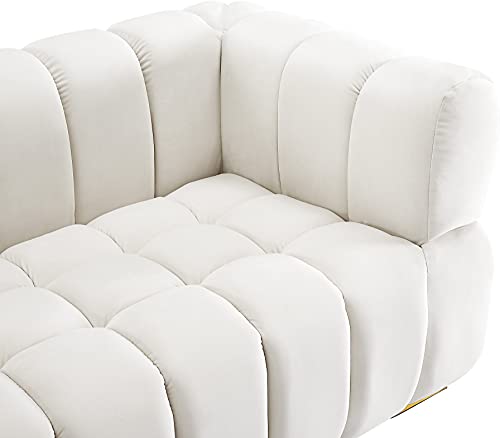 Meridian Furniture Gwen Collection Velvet Upholstered Sofa with Deep Biscuit Tufting, Cream