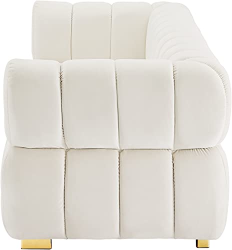 Meridian Furniture Gwen Collection Velvet Upholstered Sofa with Deep Biscuit Tufting, Cream