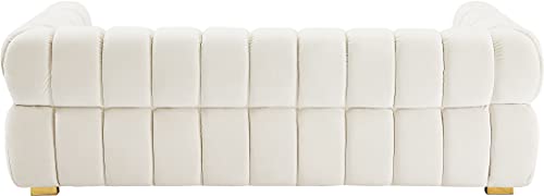 Meridian Furniture Gwen Collection Velvet Upholstered Sofa with Deep Biscuit Tufting, Cream