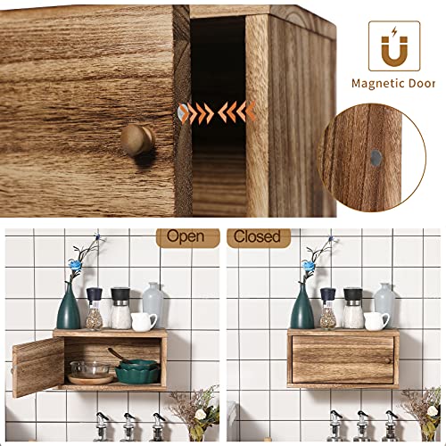 Adowes Floating Nightstand with Removable Door Nightstand for Wall Rustic Wood Bedside Shelves Carbonized Black
