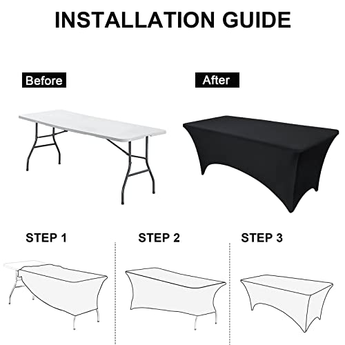 OutdoorLines Fitted Tablecloth Black Table Clothes for 4 Foot Rectangle Table - Elastic Spandex Massage Bed Table Cover, Stretch Wrinkle Free Table Covers for Party, Wedding, Birthday, Banquet, Vendor