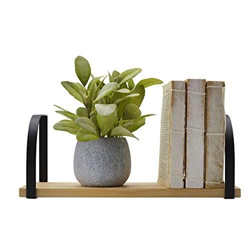 MELANNCO Floating Wall, Wood and Curve Metal Shelves, for Bedroom, Living Room, Kitchen, Nursery, Set of 3, Natural